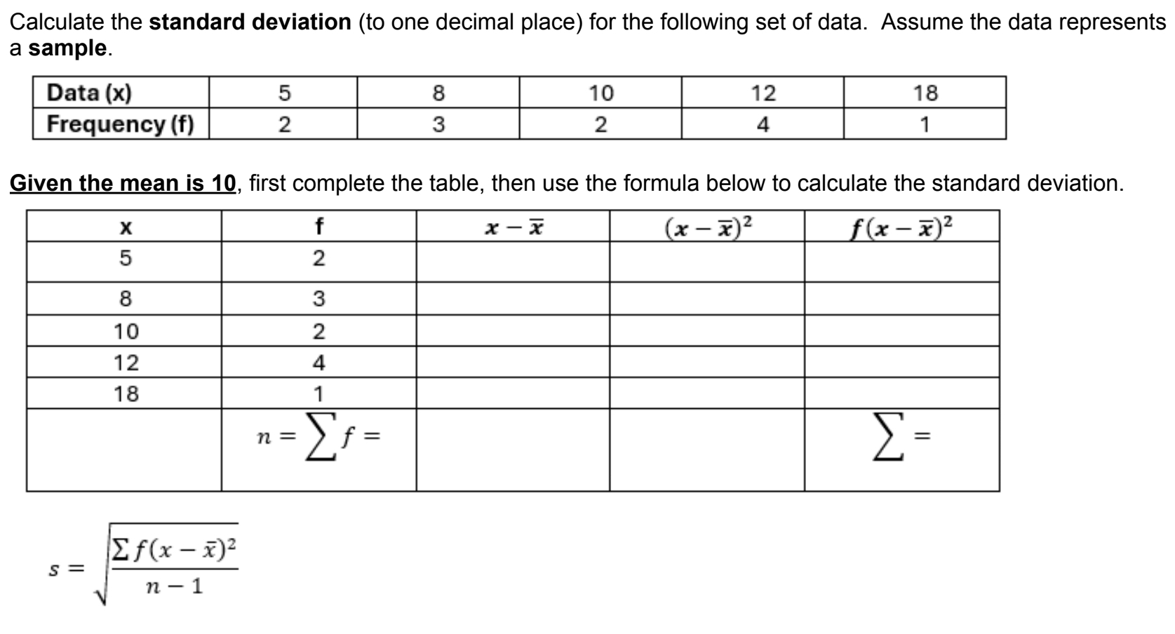 Solved Calculate the standard deviation (to one decimal | Chegg.com