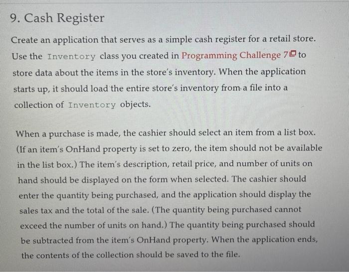 Solved Refer to the Cash Register Question from Chapter 12 | Chegg.com
