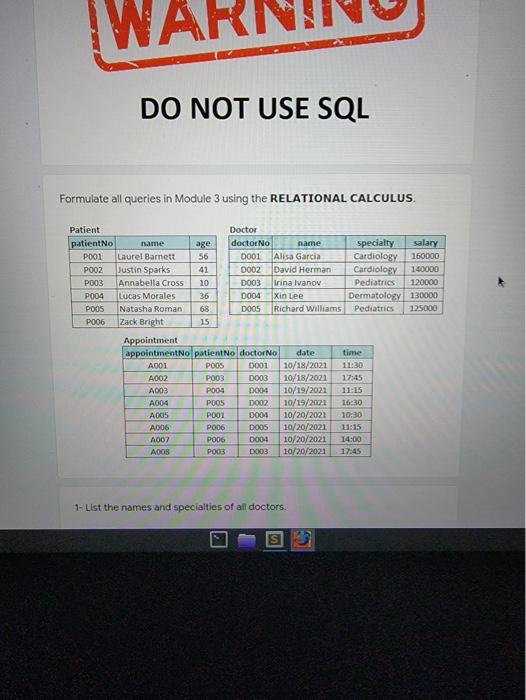Solved WA DO NOT USE SQL Formulate all queries in Module 3 | Chegg.com