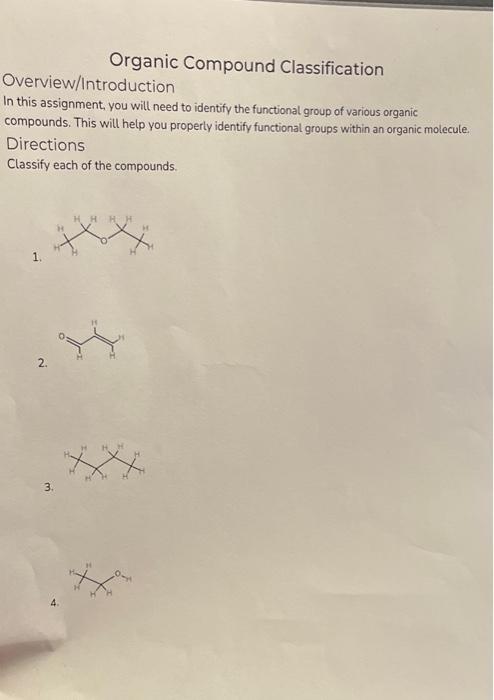 Solved Organic Compound Classification Overview/Introduction | Chegg.com