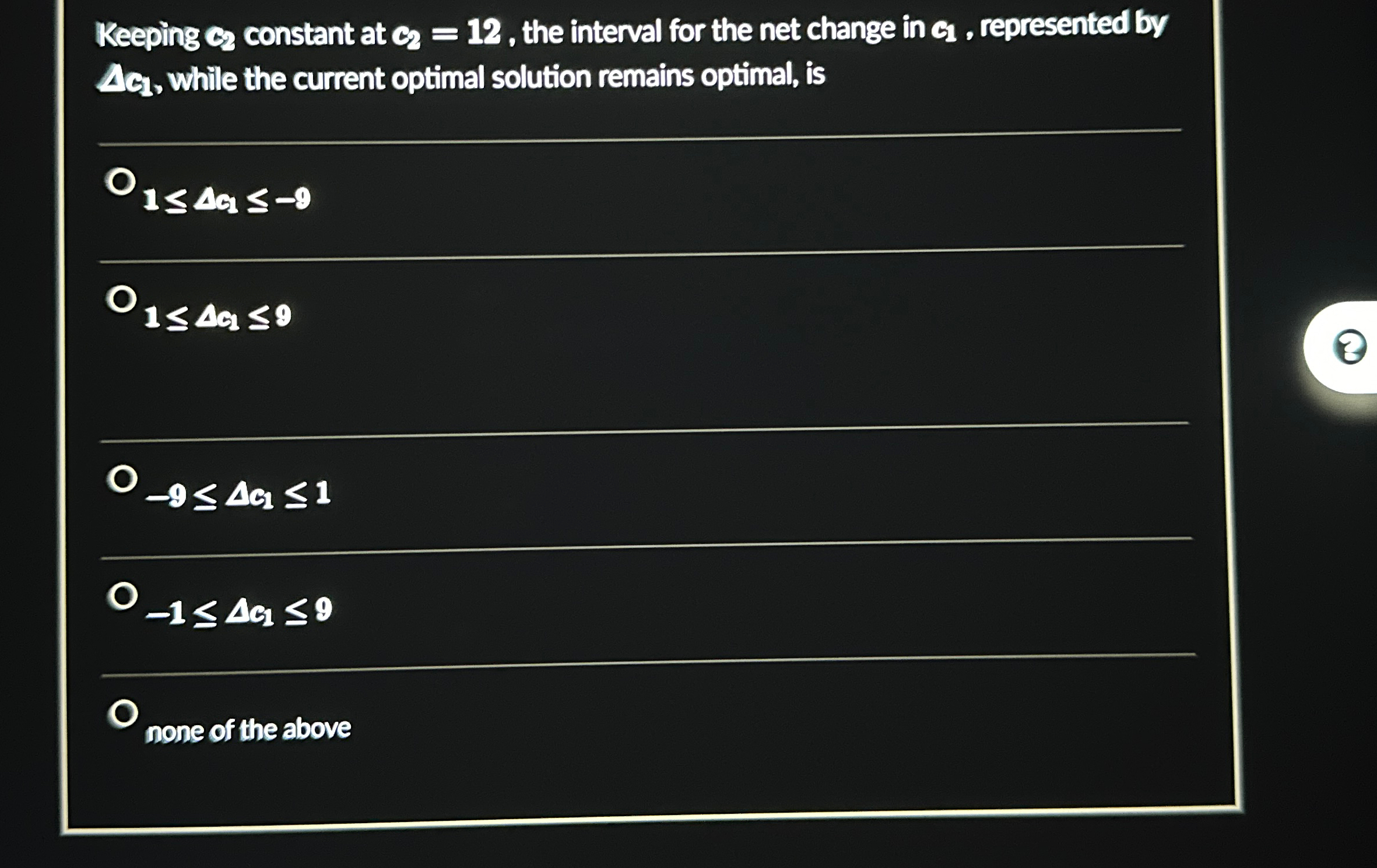 Solved Keeping c2 ﻿constant at c2=12, ﻿the interval for the | Chegg.com