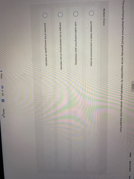 Solved Saved Help Save & Exit Sub The purchasing department | Chegg.com