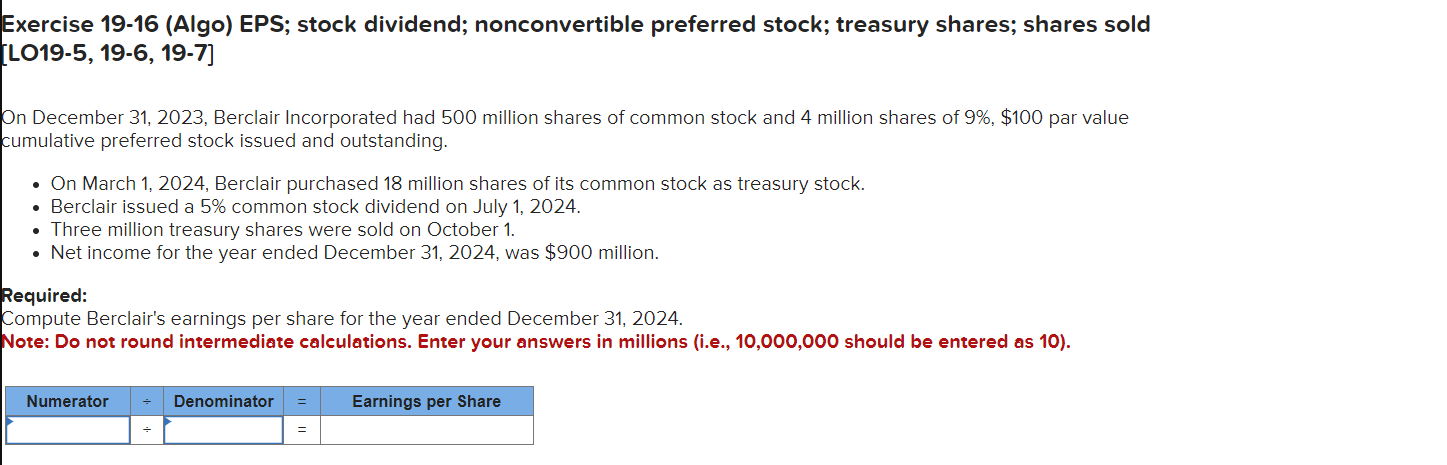 Solved Exercise 19 16 Algo ï Eps Stock Dividend Chegg
