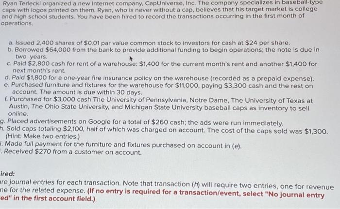 Solved Ryan Terlecki organized a new Internet company, Cap | Chegg.com