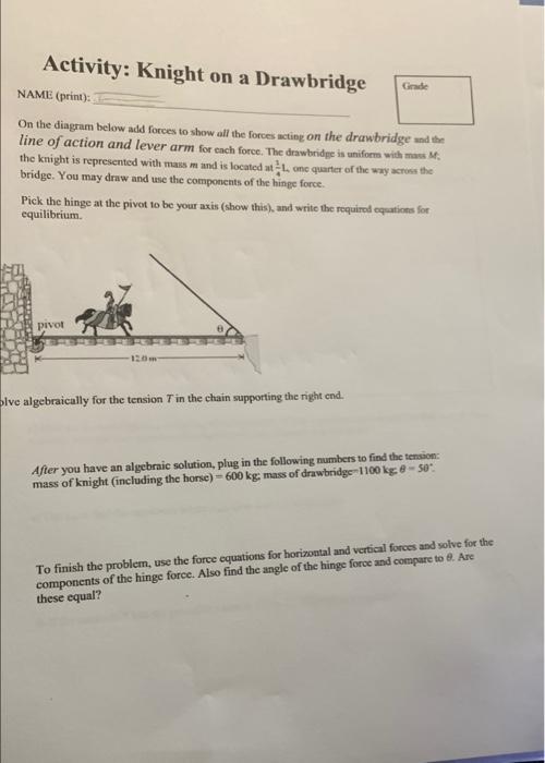 Solved Activity: Knight on a Drawbridge Grade NAME (print): | Chegg.com