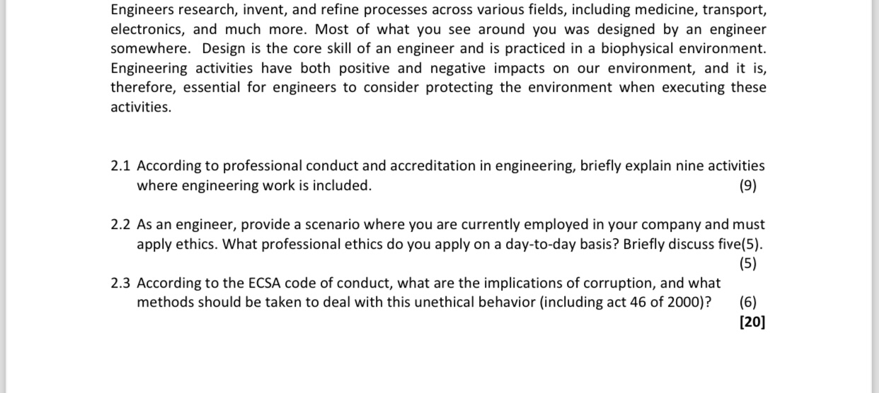 Solved Engineers research, invent, and refine processes | Chegg.com