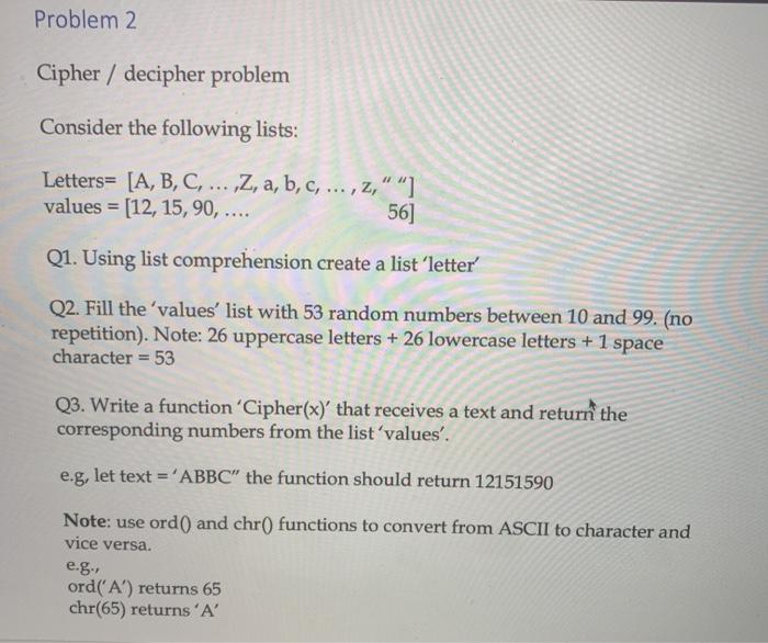 Solved Problem 2 Cipher / decipher problem Consider the | Chegg.com