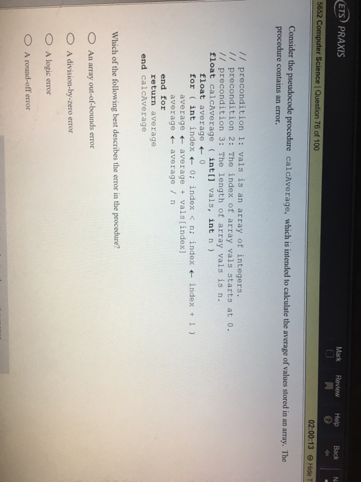 Solved ETS PRAXIS Mark Review Help Back N 5652 Computer | Chegg.com