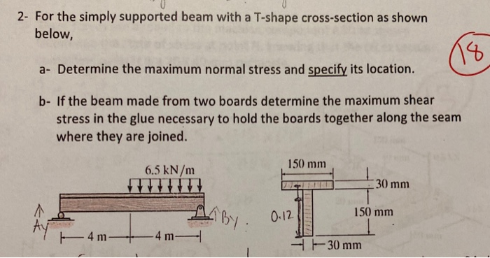 Solved 2- For the simply supported beam with a T-shape | Chegg.com