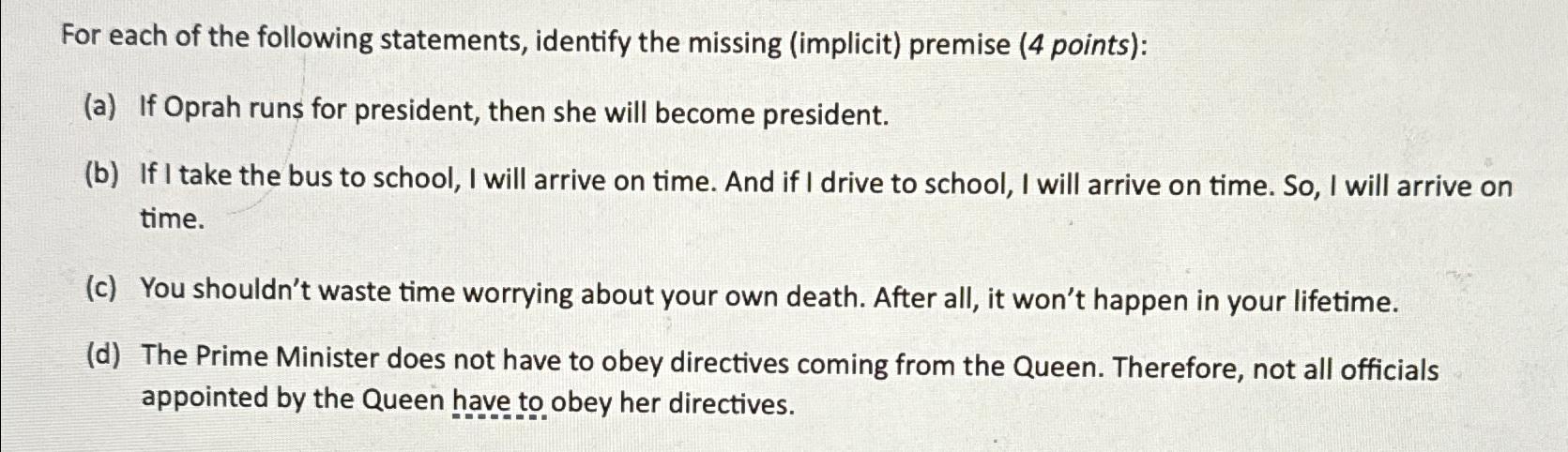 Solved For each of the following statements, identify the | Chegg.com