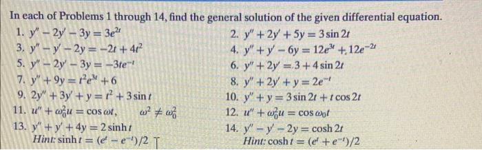 Solved In each of Problems 1 through 14, find the general | Chegg.com