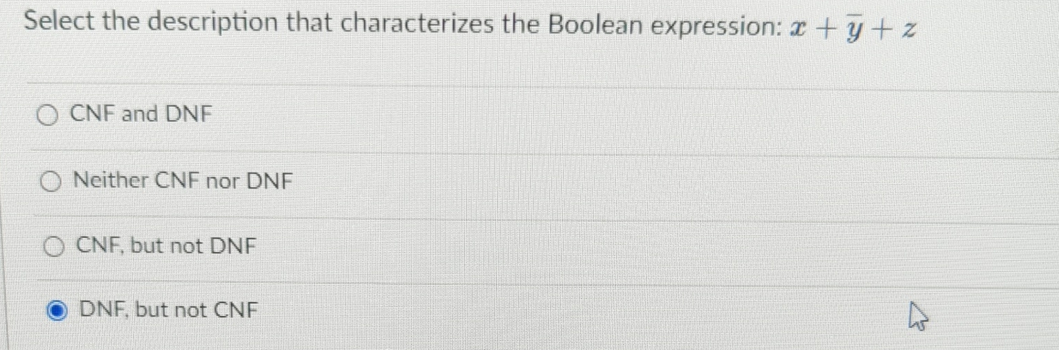 Solved Select the description that characterizes the Boolean | Chegg.com