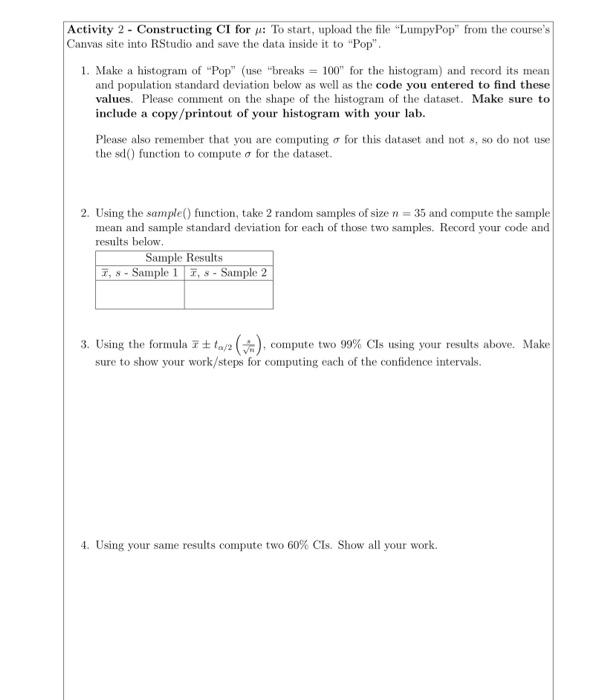 Solved Unit 3 - Confidence Intervals for a Population Mean | Chegg.com