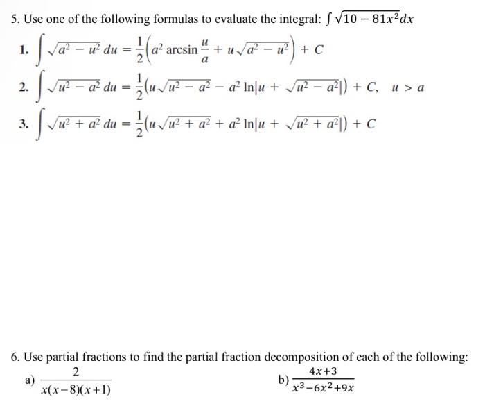 Solved 5. Use one of the following formulas to evaluate the | Chegg.com