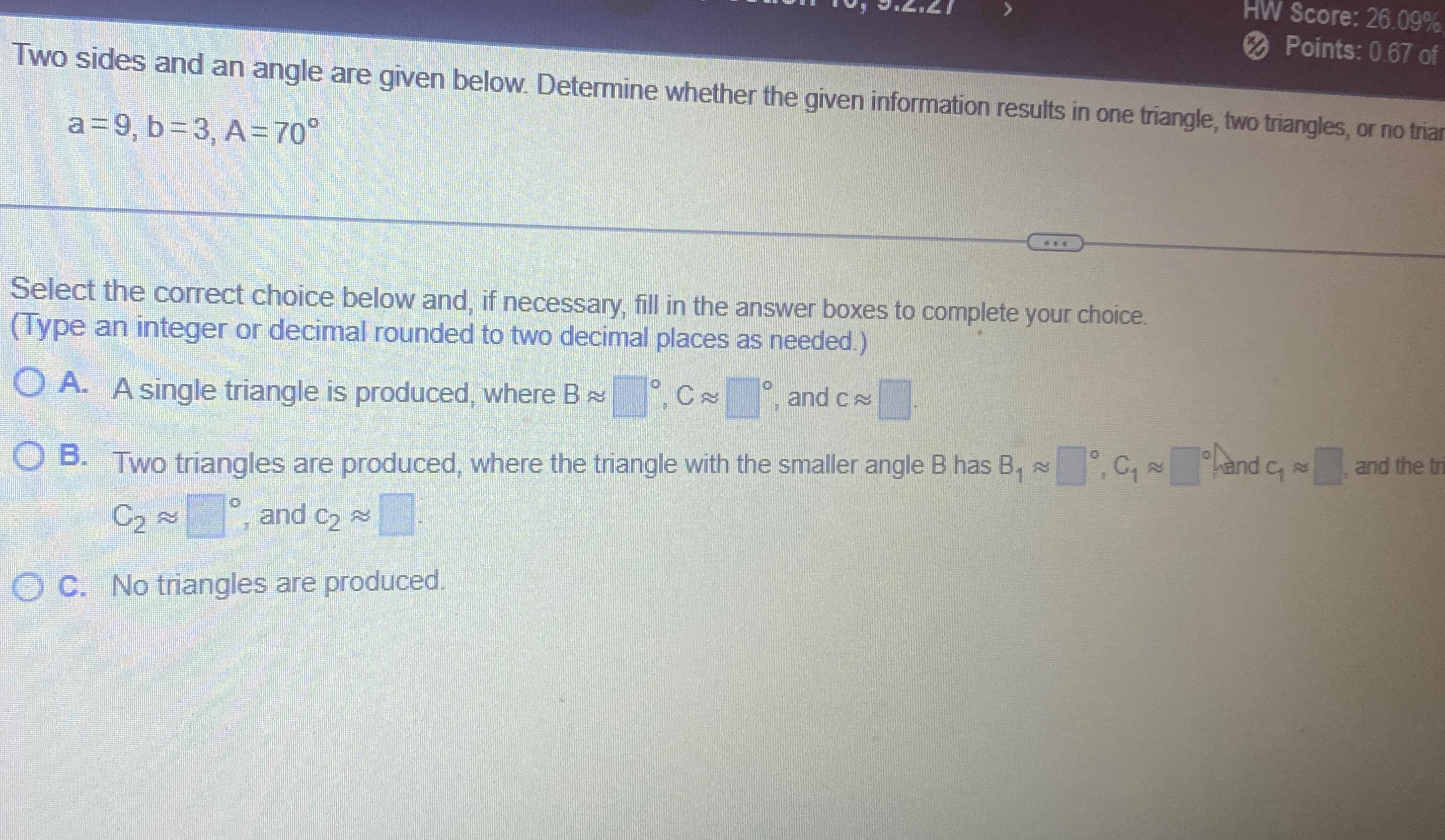 Solved Two sides and an angle are given below. Determine | Chegg.com