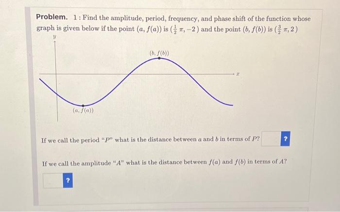 Solved Problem. 1: Find the amplitude, period, frequency, | Chegg.com