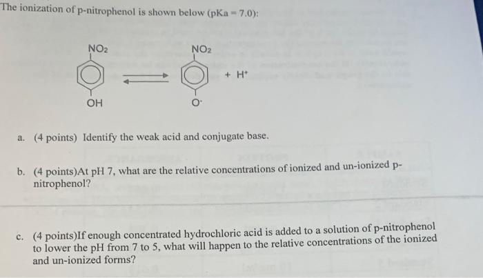 Solved The ionization of p-nitrophenol is shown below (pka - | Chegg.com