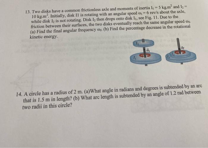 Solved 13. Two disks have a common frictionless axle and | Chegg.com