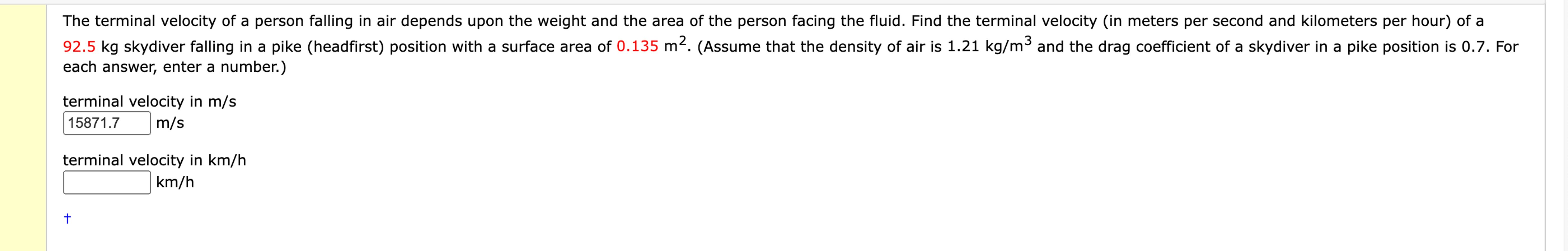 Solved each answer, enter a number.)terminal velocity in | Chegg.com