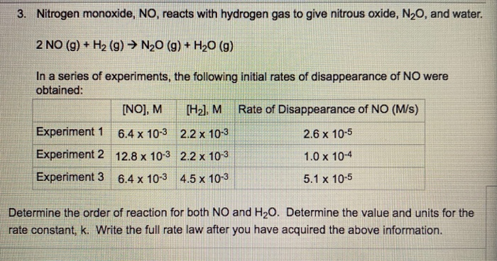Solved 3. Nitrogen monoxide, NO, reacts with hydrogen gas to | Chegg.com