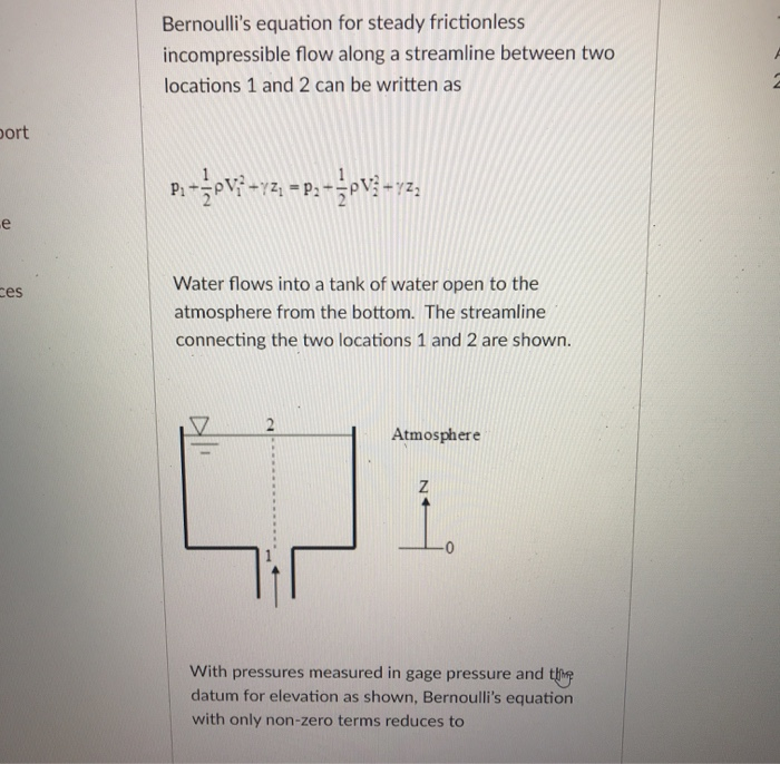 Solved Bernoulli's equation for steady frictionless | Chegg.com