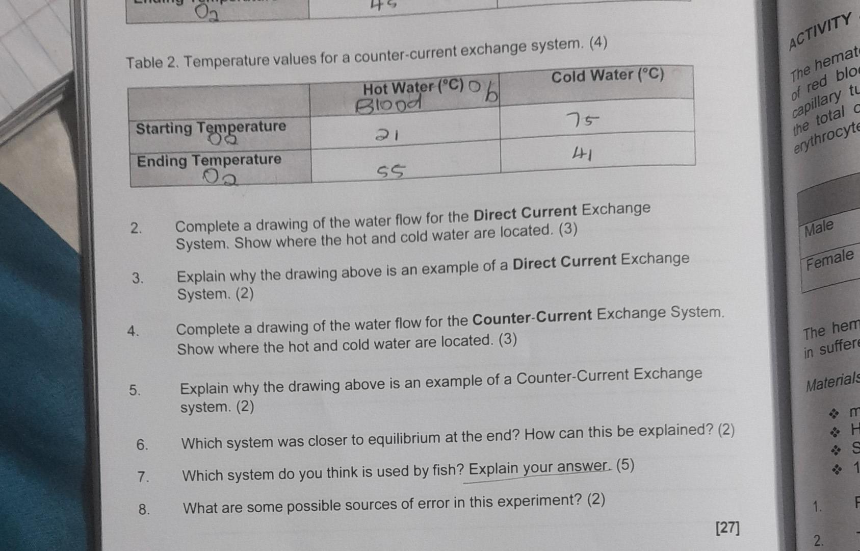 Solved Tahla 2 Temnerature values for a counter-current | Chegg.com