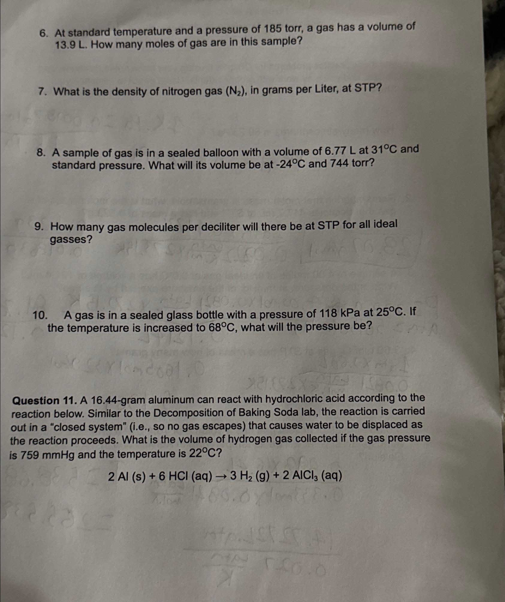 Solved At standard temperature and a pressure of 185 ﻿torr, | Chegg.com