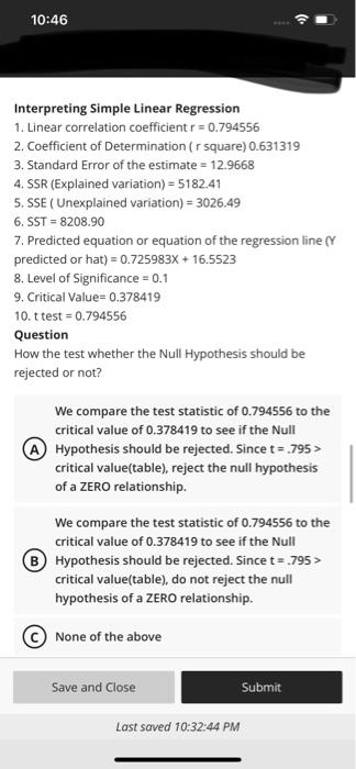 Solved 10:45 Interpreting Simple Linear Regression 1. Linear | Chegg.com