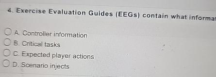 Solved Exercise Evaluation Guides (EEGs) ﻿contain what | Chegg.com