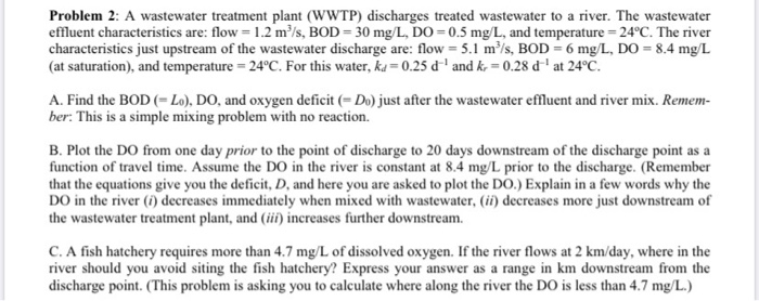 Solved Problem 2: A wastewater treatment plant (WWTP) | Chegg.com