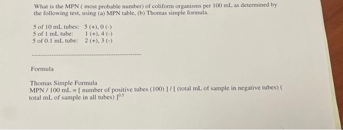 Solved What is the MPN (most probable number) of coliform | Chegg.com