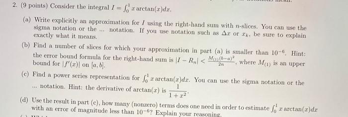 Solved 2. (9 points) Consider the integral | Chegg.com