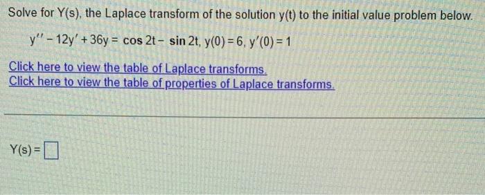 Solved Solve for Y(s), the Laplace transform of the solution | Chegg.com