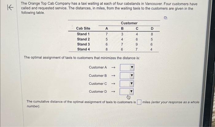 Solved The Orange Top Cab Company has a taxi waiting at each | Chegg.com