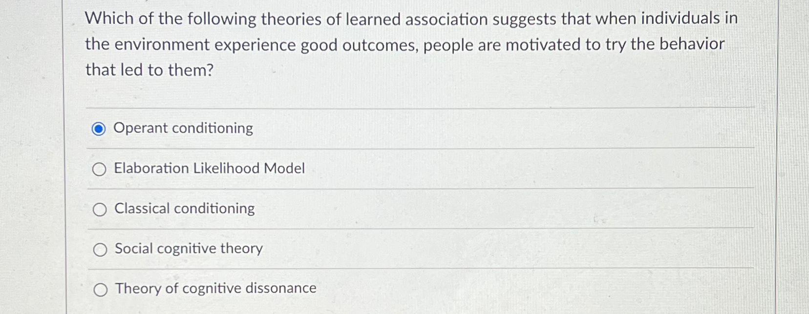 Solved Which of the following theories of learned | Chegg.com