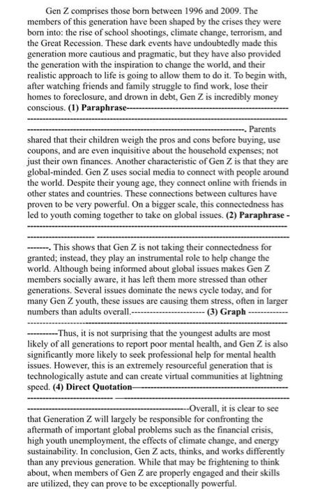 COMPLETE THE PARAGRAPH ON THE TOPIC OF "GENERATION | Chegg.com