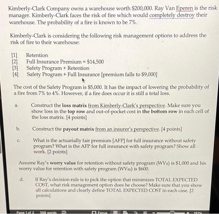 Solved Kimberly-Clark Company owns a warehouse worth | Chegg.com