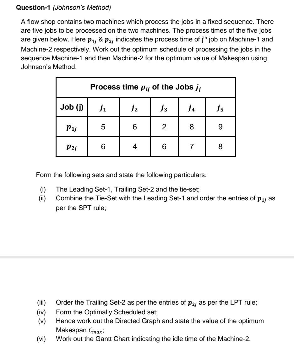 Solved Question-1 (Johnson's Method) A flow shop contains | Chegg.com