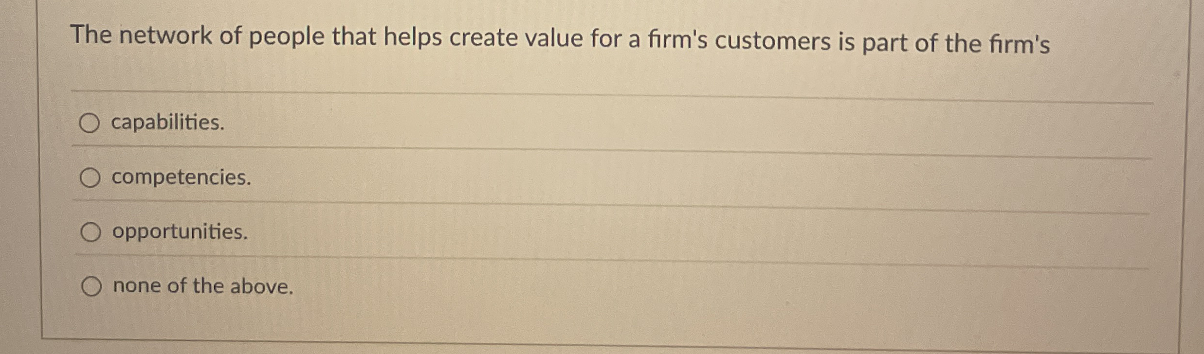 Solved The network of people that helps create value for a | Chegg.com