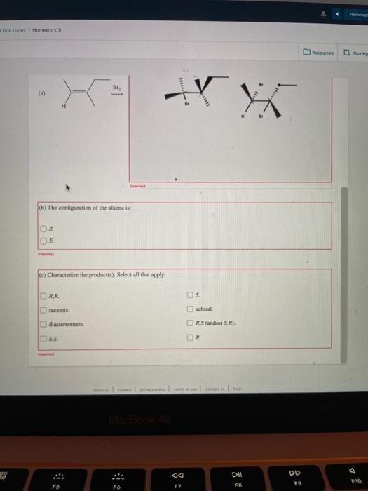 Solved Resources The alkene shown undergoes bromination. F H | Chegg.com