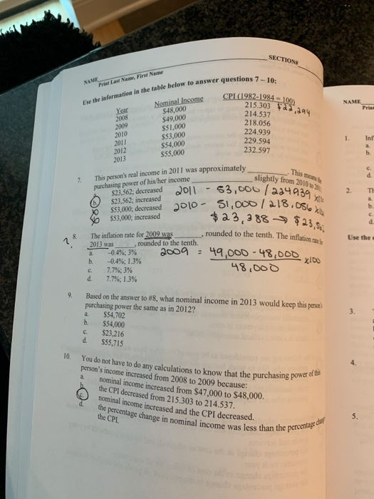 Solved SECTIONE questions 7 - 10: NAME Prior Last Nam, First | Chegg.com