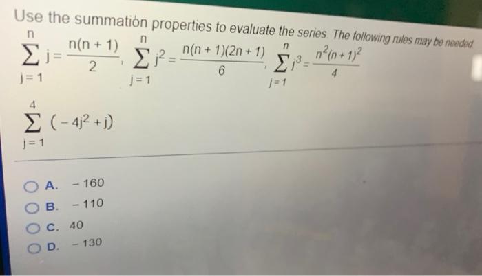 Solved Use the summation properties to evaluate the series. | Chegg.com