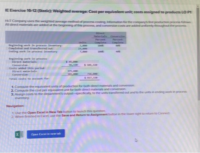 Solved IE Exercise 16-12 (Static): Weighted average: Cost | Chegg.com