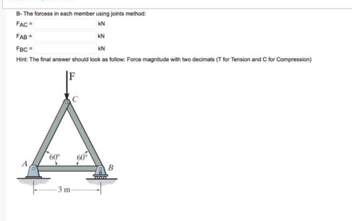 Solved Determine the force in members BC, CF, and FE. State | Chegg.com