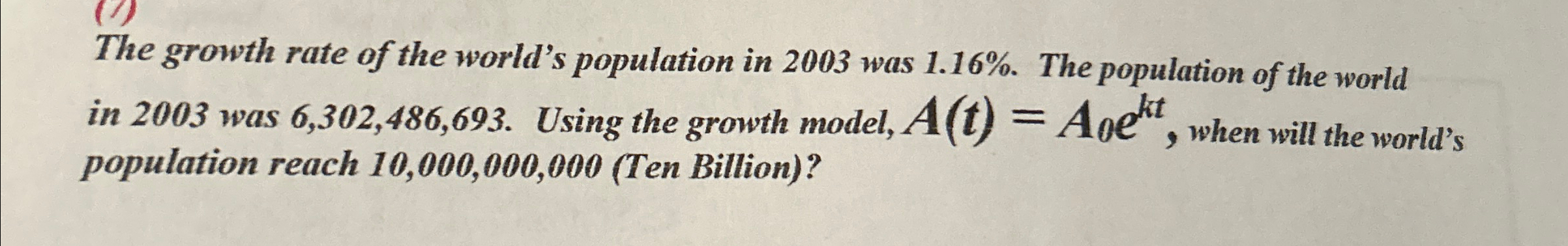 Solved The growth rate of the world's population in 2003 | Chegg.com