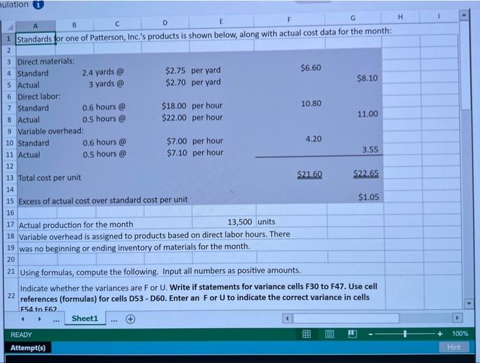 Solved Excel SIM: Basic Variance Analysis and the Impact of | Chegg.com