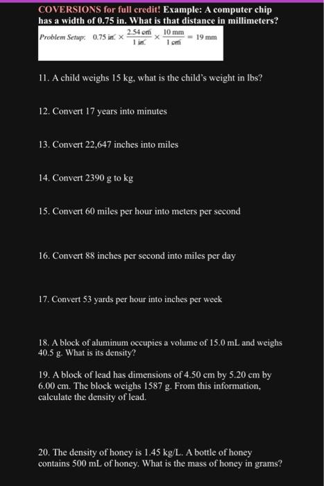 Solved COVERSIONS for full credit! Example: A computer chip | Chegg.com