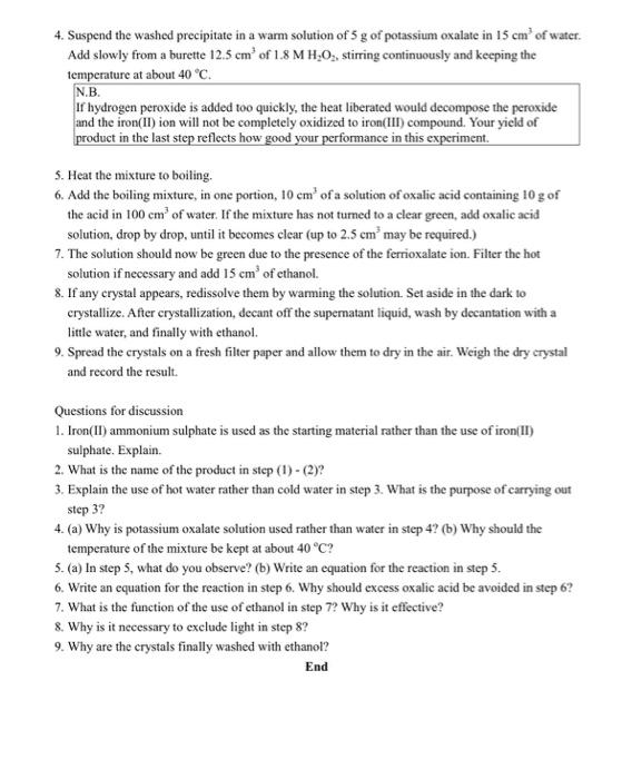 Preparation of an Iron Complex Introduction In this | Chegg.com