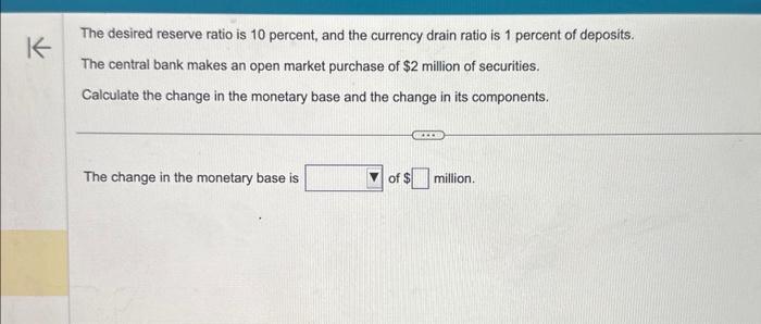 Solved The desired reserve ratio is 10 percent, and the | Chegg.com