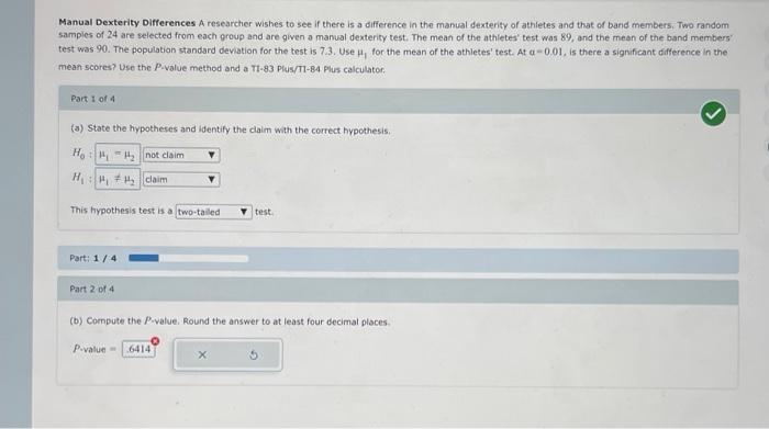 Solved Manual Dexterity Differences A researcher wishes to | Chegg.com